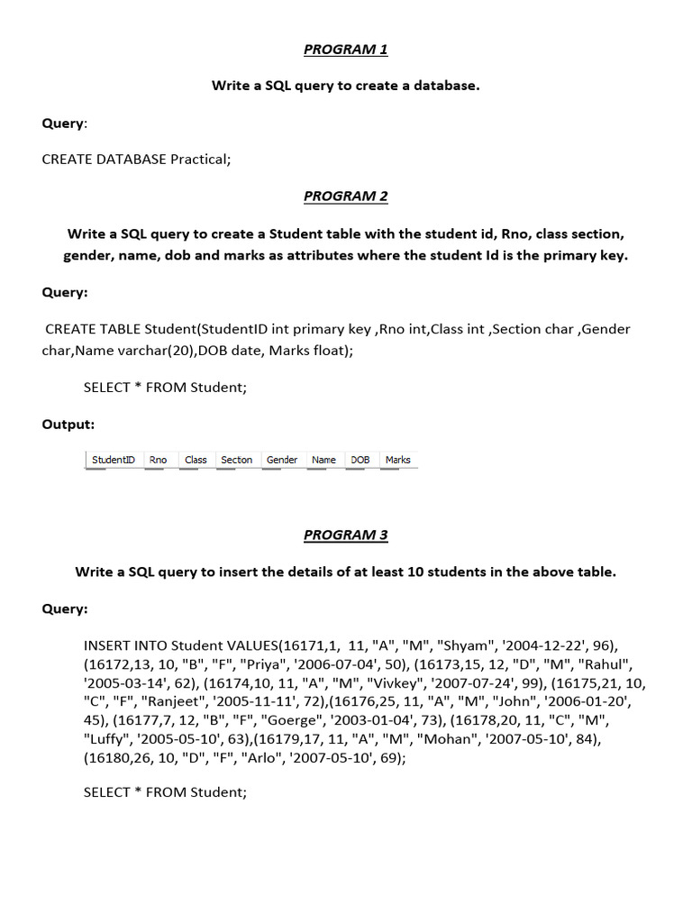 Term 2 Practical File SQL | PDF