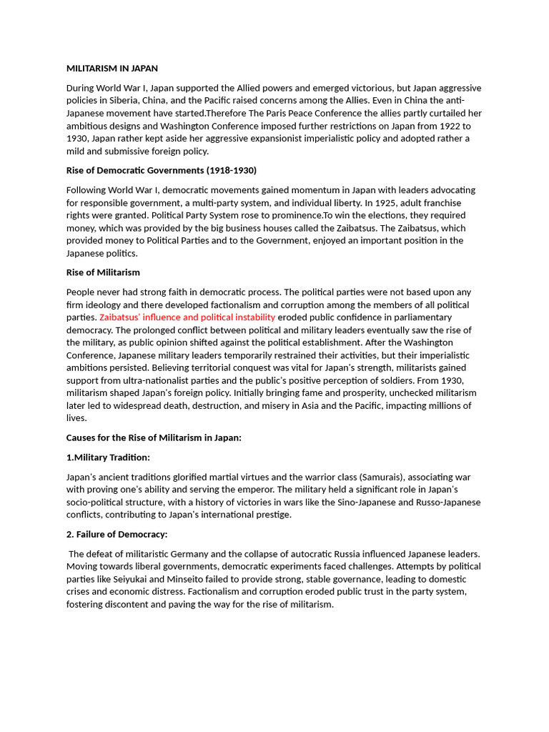 Militarism in Japan (Module 2) Part 1 | PDF | Militarism | Politics