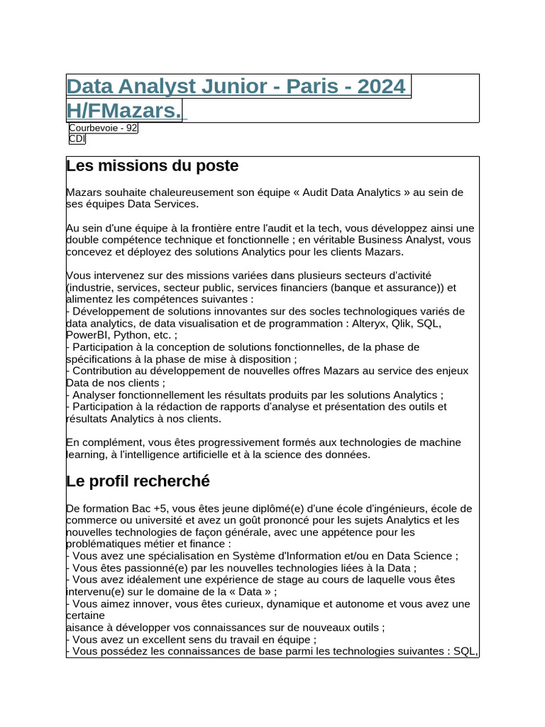 Data Analyst Junior | PDF