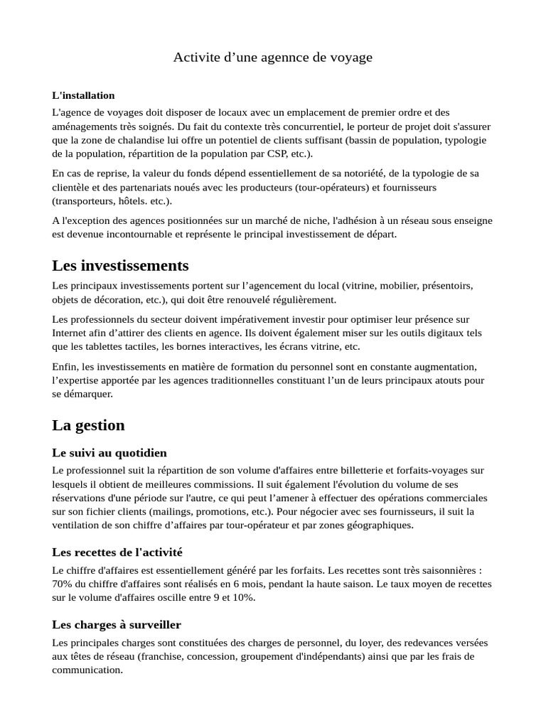 Activite D'une Agence de Voyage | PDF