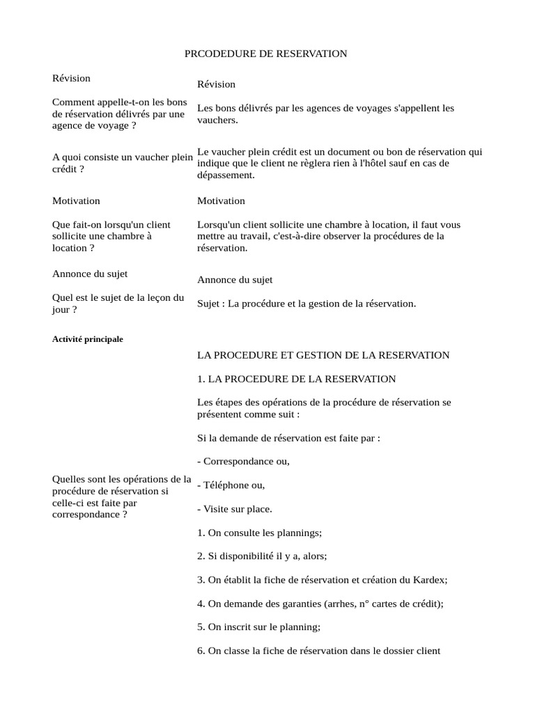 Procedure de Reservation | PDF