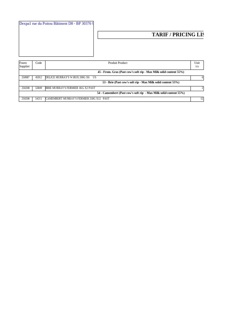 KeHE - DPI Current FOB Prices | PDF