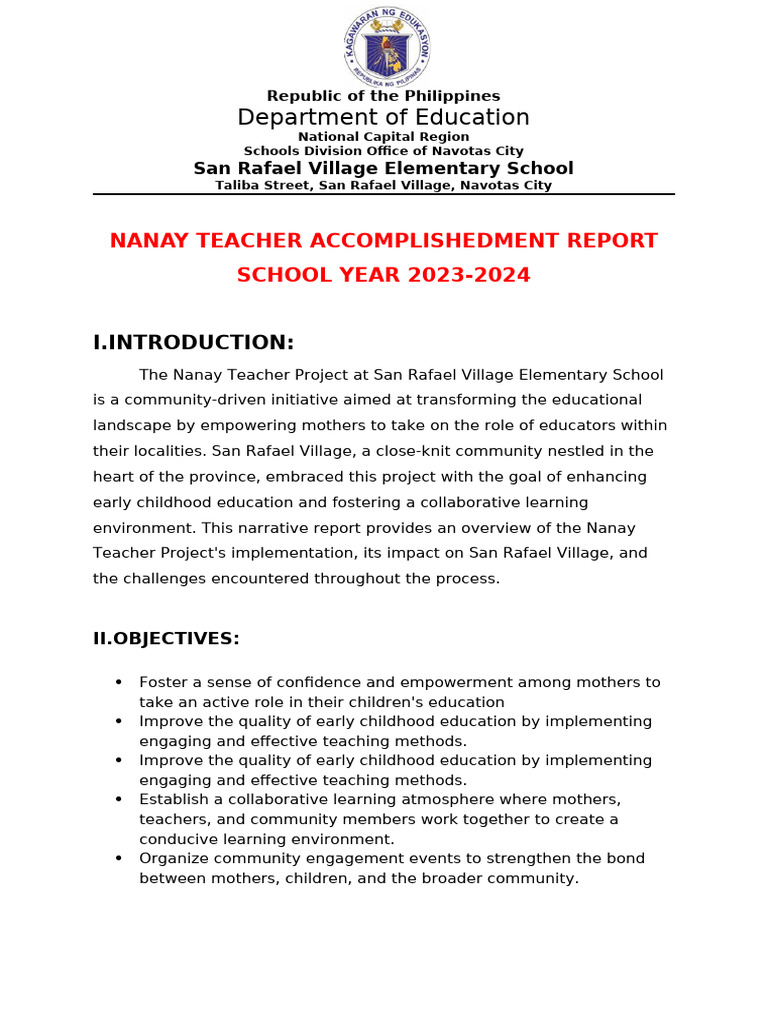 ACCOMPLISHMENT-REPORT-NANAY TEACHER 2023 | PDF
