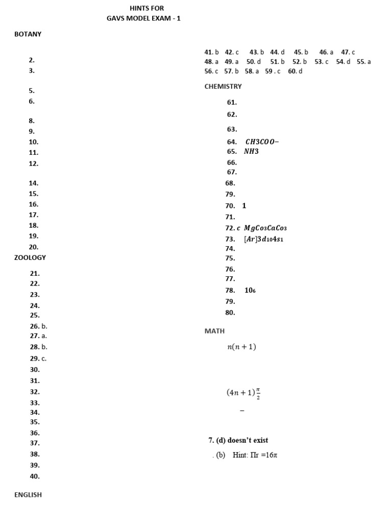 Gavs Model Exam 1 Answersheet | PDF