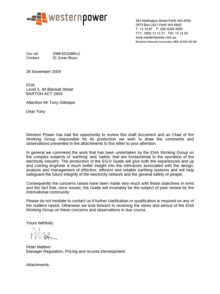 Letter To ENA With Western Power's Comments Observations and ...