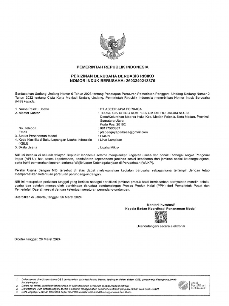 3 - Nomor Induk Berusaha | PDF