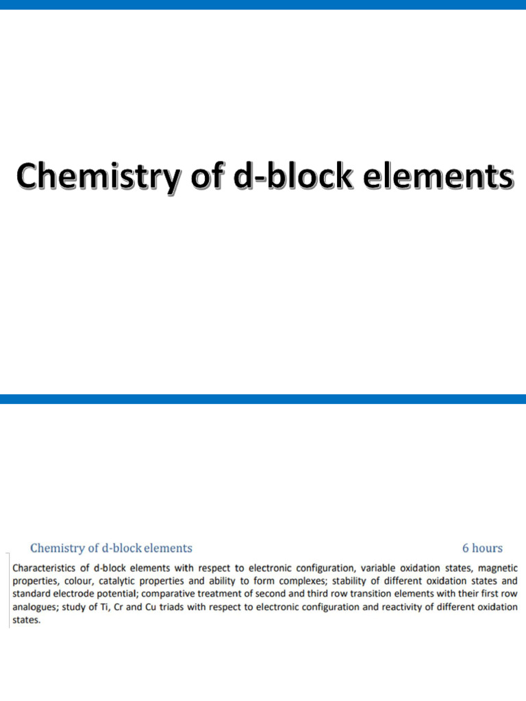 Chemistry Of D Block Elements Pdf