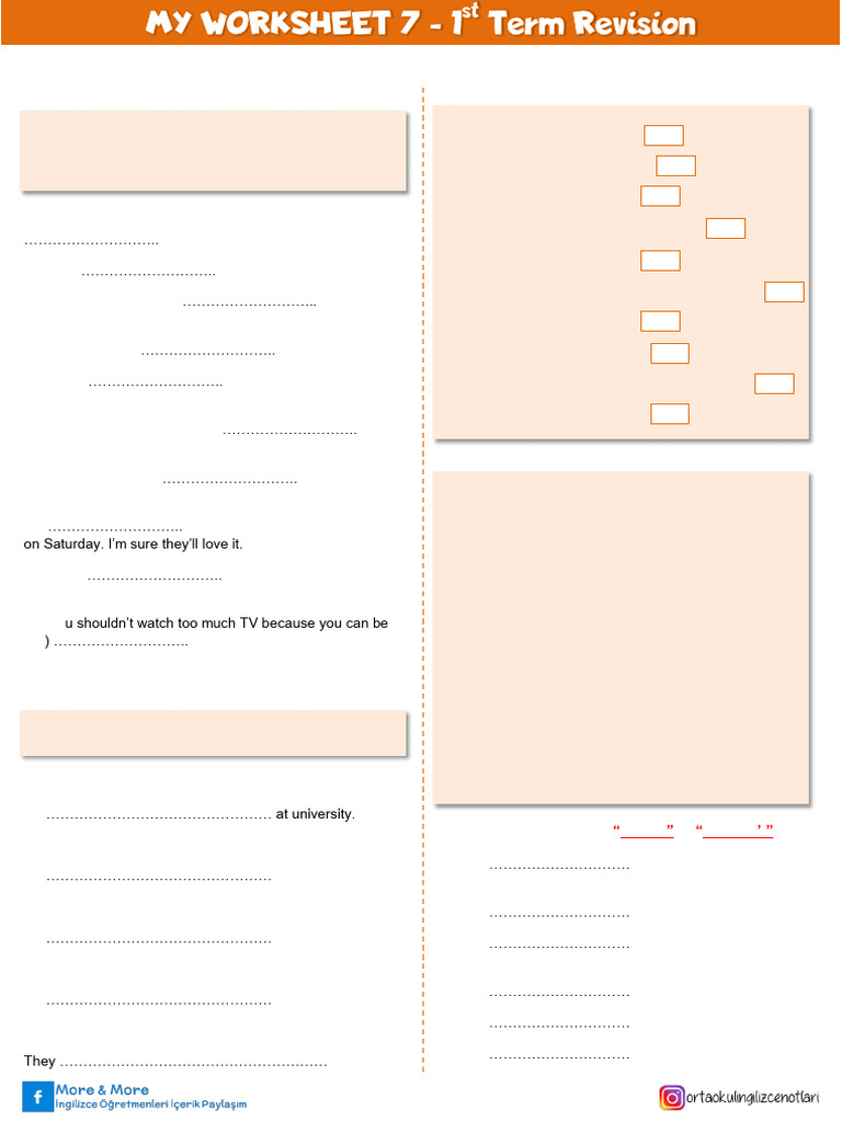 My Worksheet 7 - 1st Term Revision - Öner Atmaca | PDF