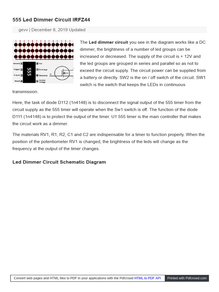 Adi Automatizare - 555 - Led - Dimmer - Circuit - Irfz44 | PDF