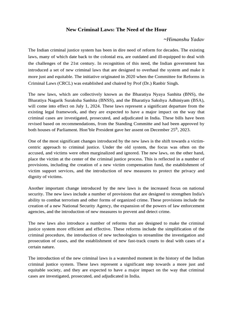 New Criminal Laws | PDF