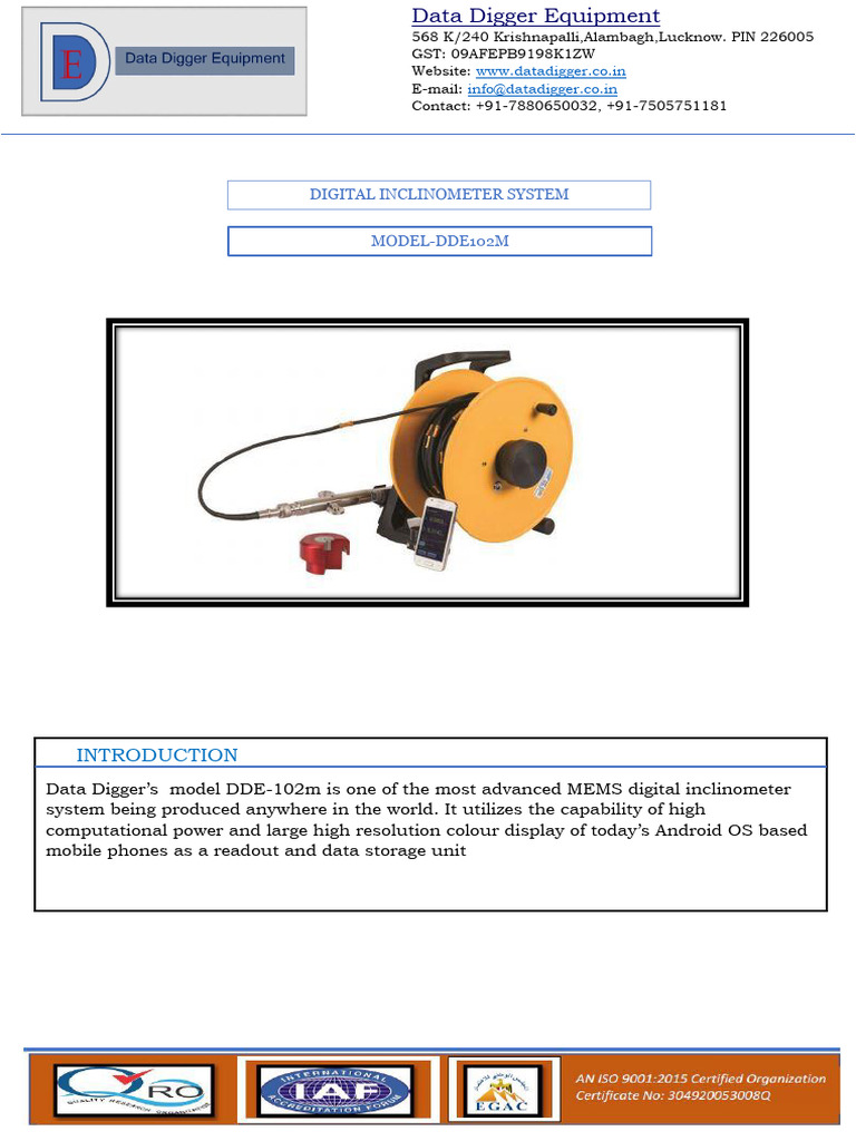 MODEL-102M, Inclinometer System From Data Digger Equipment. | PDF | Telephone | Mobile Phones