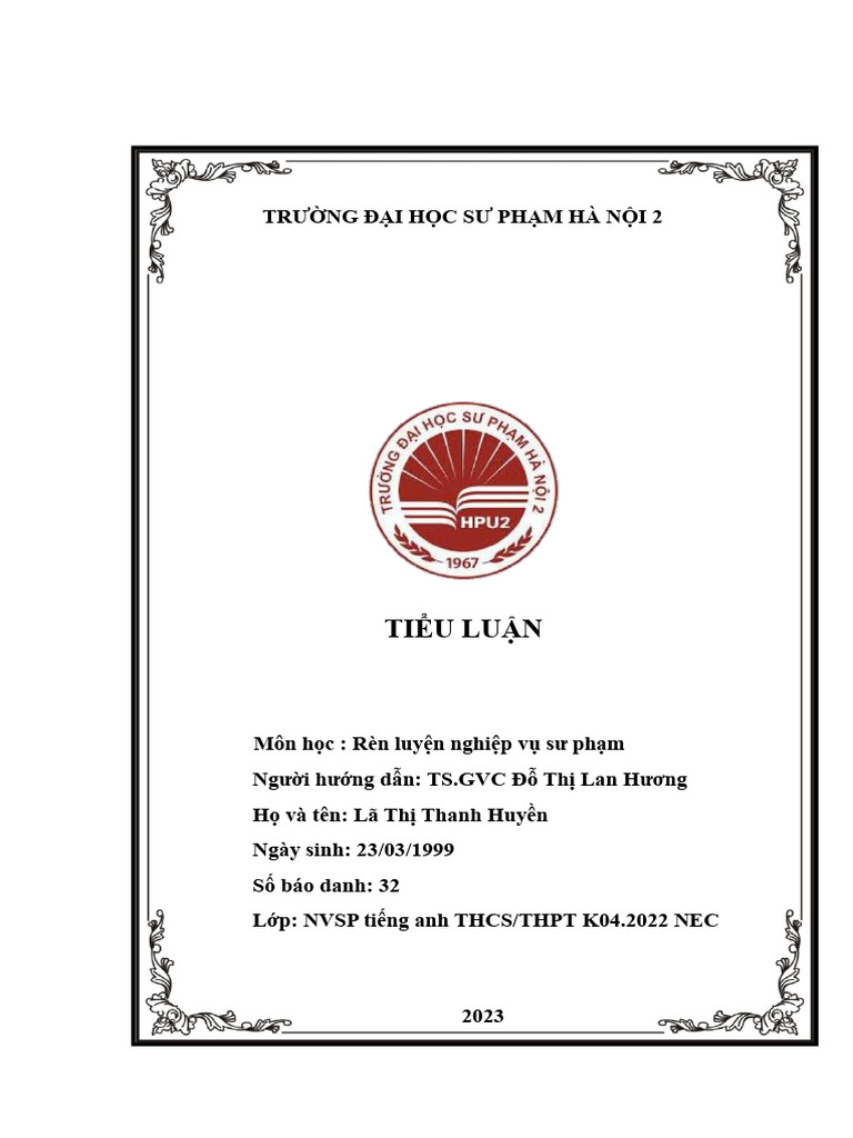 Tieu Luan Mon Ren Luyen Nghiep Vu Su Pham Dai Hoc Su Pham Ha Noi 2 92521 | PDF