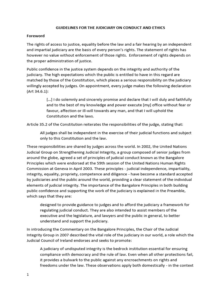Guidelines For Judicial Conduct and Ethics | PDF