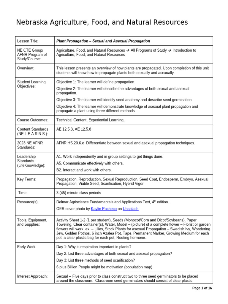 Plant Propagation Lesson Plan 2dAlkFs | PDF | Seed | Germination