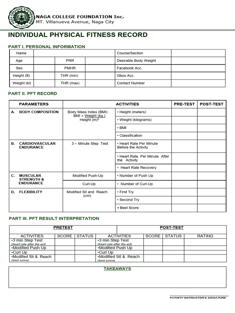 Physical Fitness Record 2425 | PDF