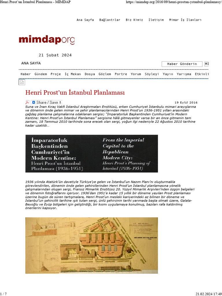 Henri Prost'un İstanbul Planlaması - MİMDAP | PDF