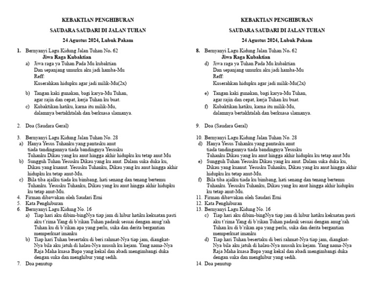 Kebaktian Penghiburan 24 Agustus 2024 | PDF