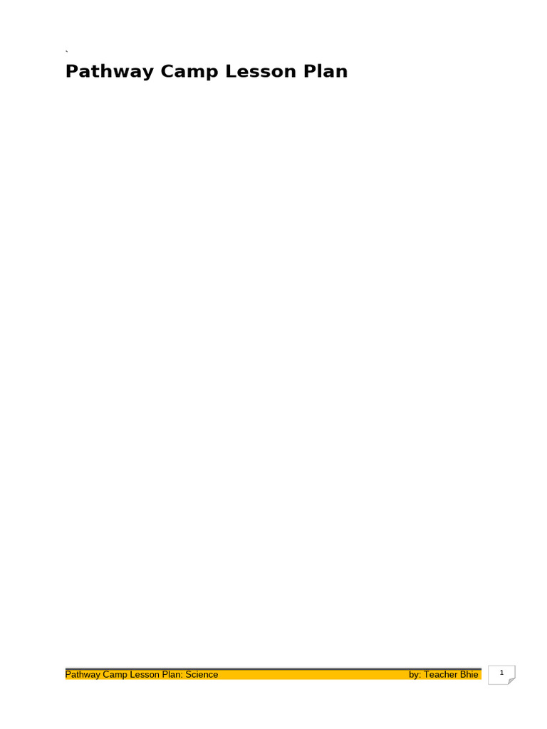 Pathway Camp Science Lesson Plan | PDF