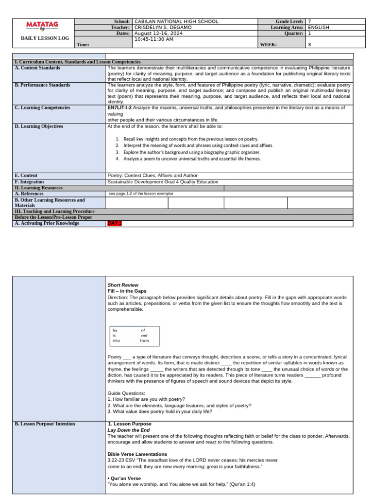 English 7 Q1-W3 | PDF
