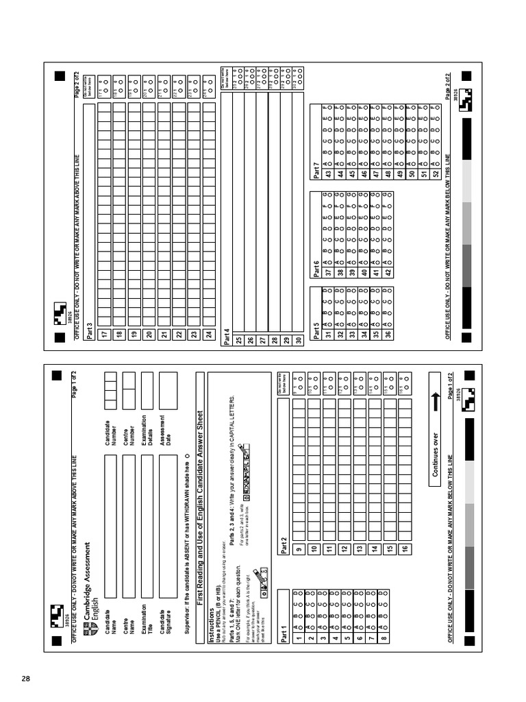 Reading and UoE FCE Answer Sheet | PDF