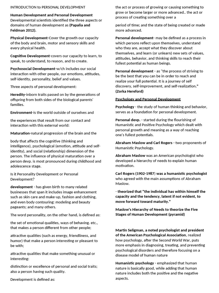 INTRODUCTION To PERSONAL DEVELOPMENT | PDF