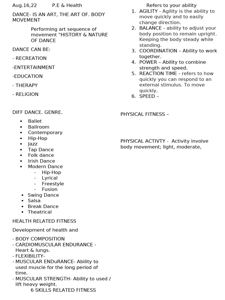 Pe - and Health (Notes) | PDF