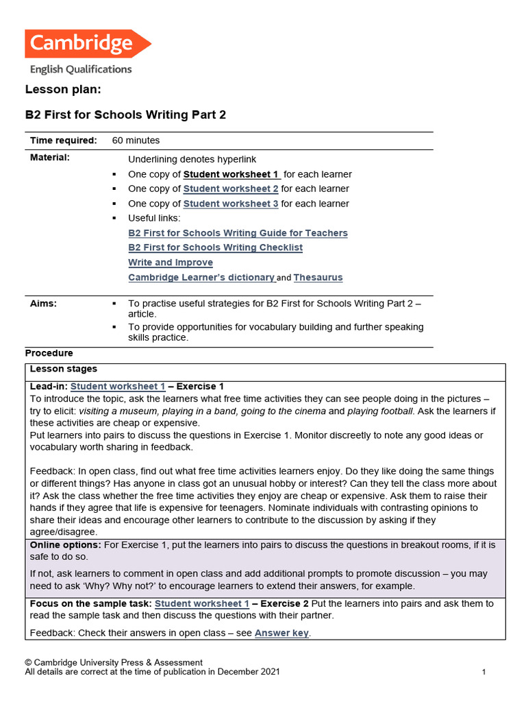 Writing Part 2 FCE | PDF