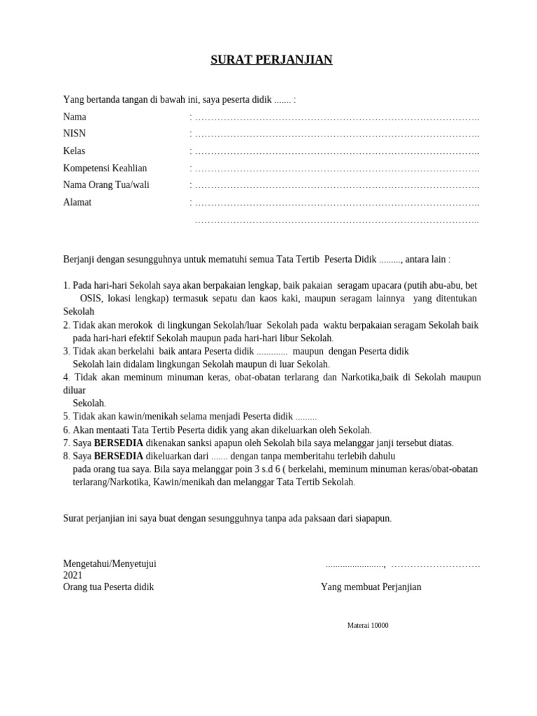 Surat Perjanjian Siswa | PDF
