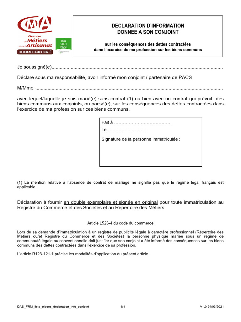 .A Declaration Au Conjoint PDF | PDF