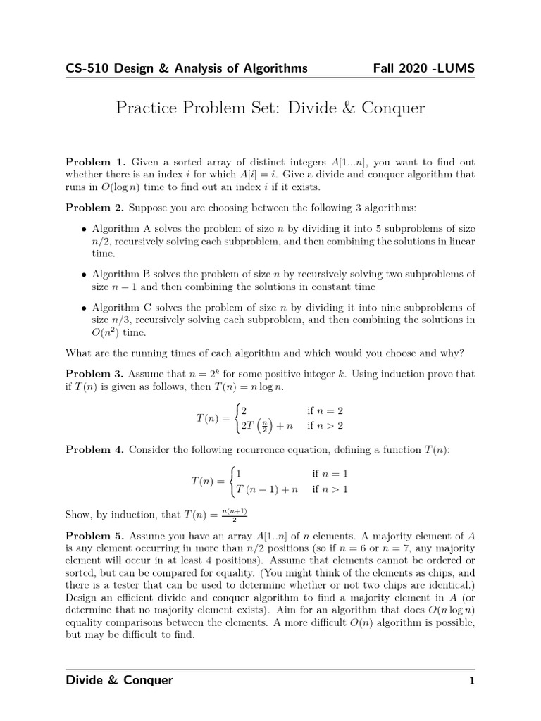 CS510 ProblemSet 3 Divide N Conquer | PDF | Algorithms | Science & Mathematics