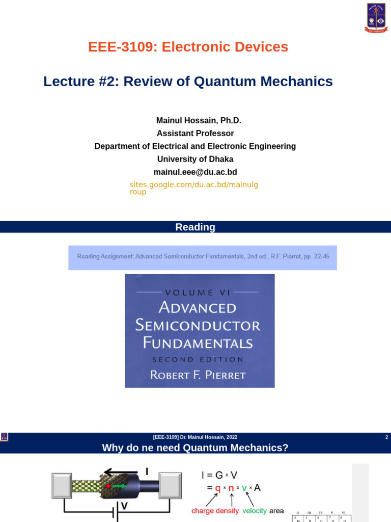 (EEE-3109) Lecture-2 (Review Quantum Mechanics) | PDF