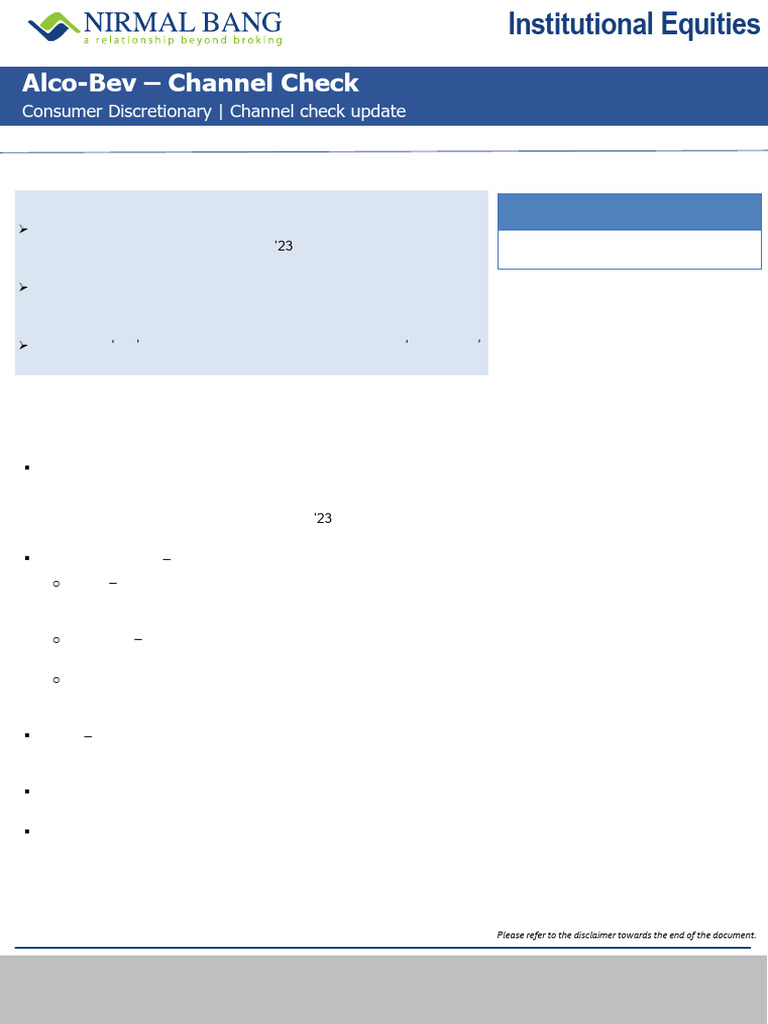 Alco Bev Channel Check Update 5 January 2024 Nirmal Bang Inst | PDF