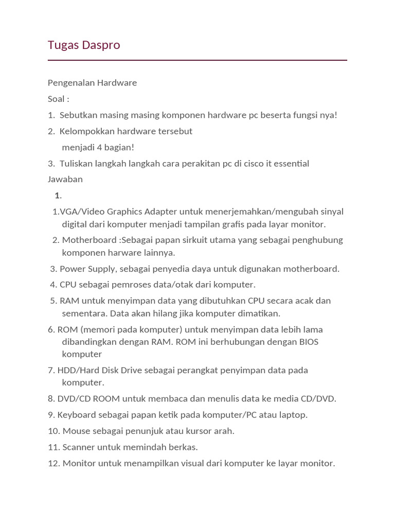 Tugas Daspro pengenalan Hardware Azka Perwira Ismail | PDF