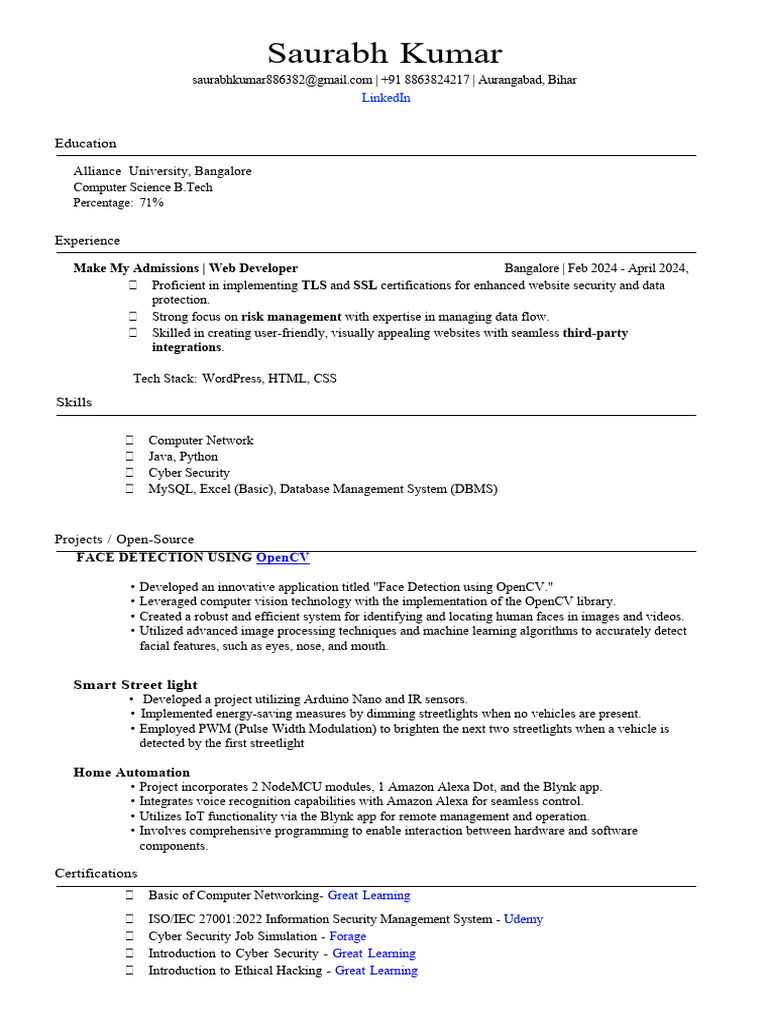 Saurabh's Resume CP | PDF