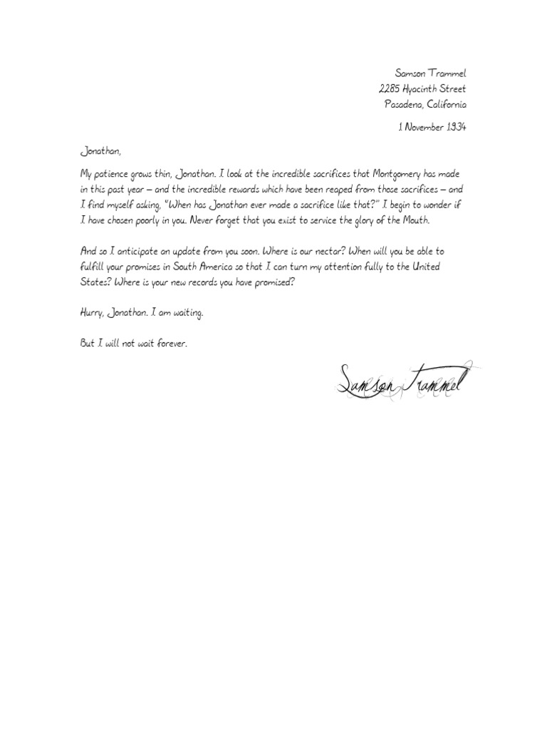 Prop - Letter From Samson Trammel To Jonathan Brooks | PDF