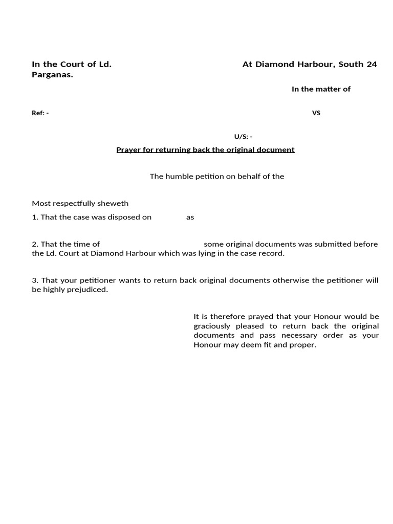 Prayer For Returning Back The Original Document | PDF