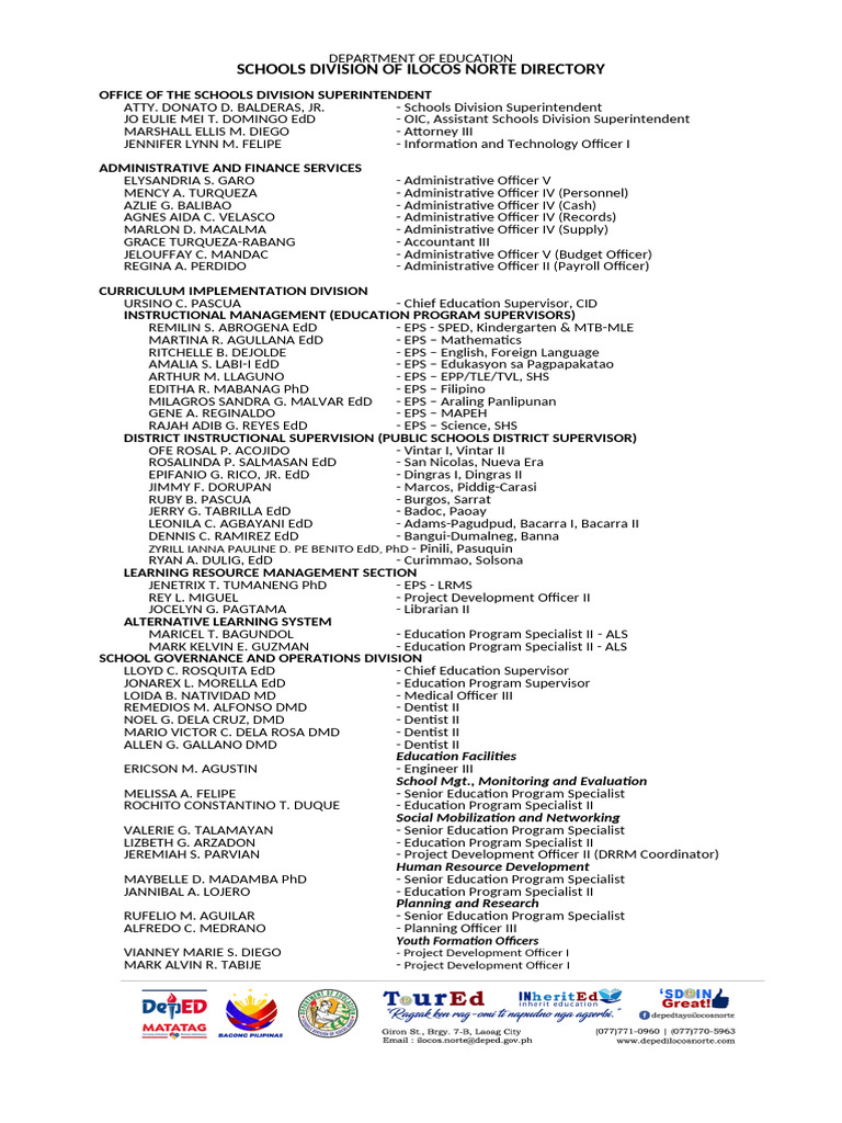 Final SDOIN Directory For SY 2023 2024 05132024 | PDF