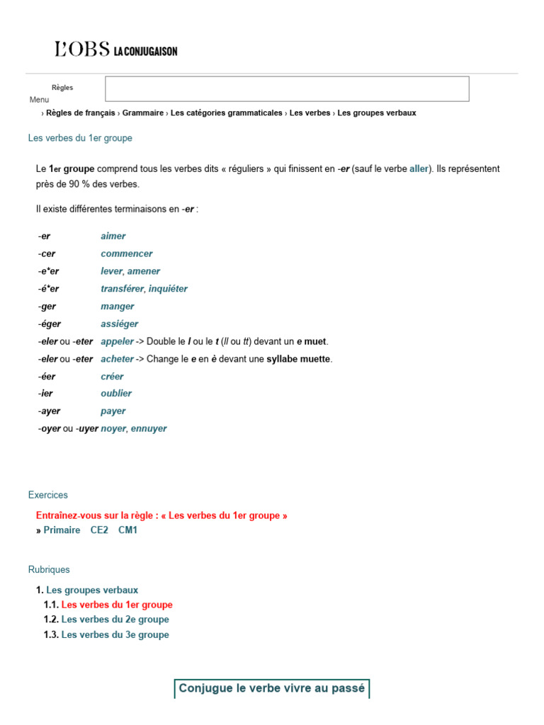 Les Verbes Du 1er Groupe - La Conjugaison | PDF