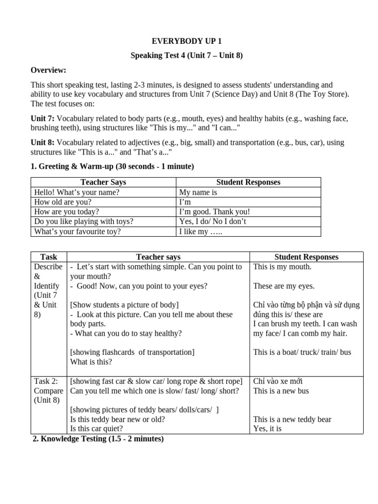 EVERYBODY UP 1 - Unit 7 8 | PDF