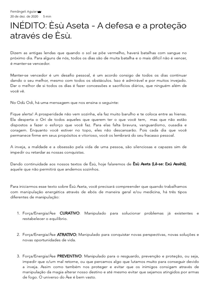INÉDITO - Èsù Aseta - A Defesa e A Proteção Através de Èsù. | PDF