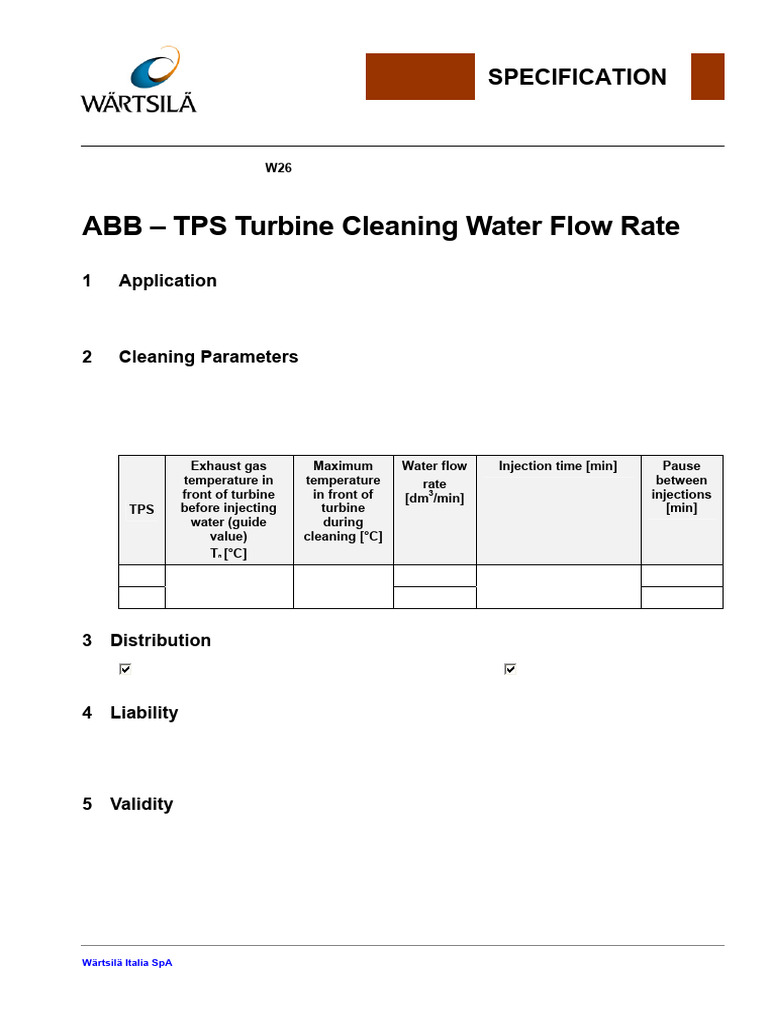 ABB - TPS Turbine Cleaning Water Flow Rate: Specification | PDF