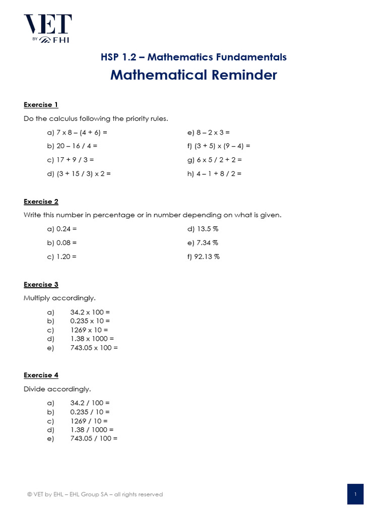Maths Handout 1 | PDF