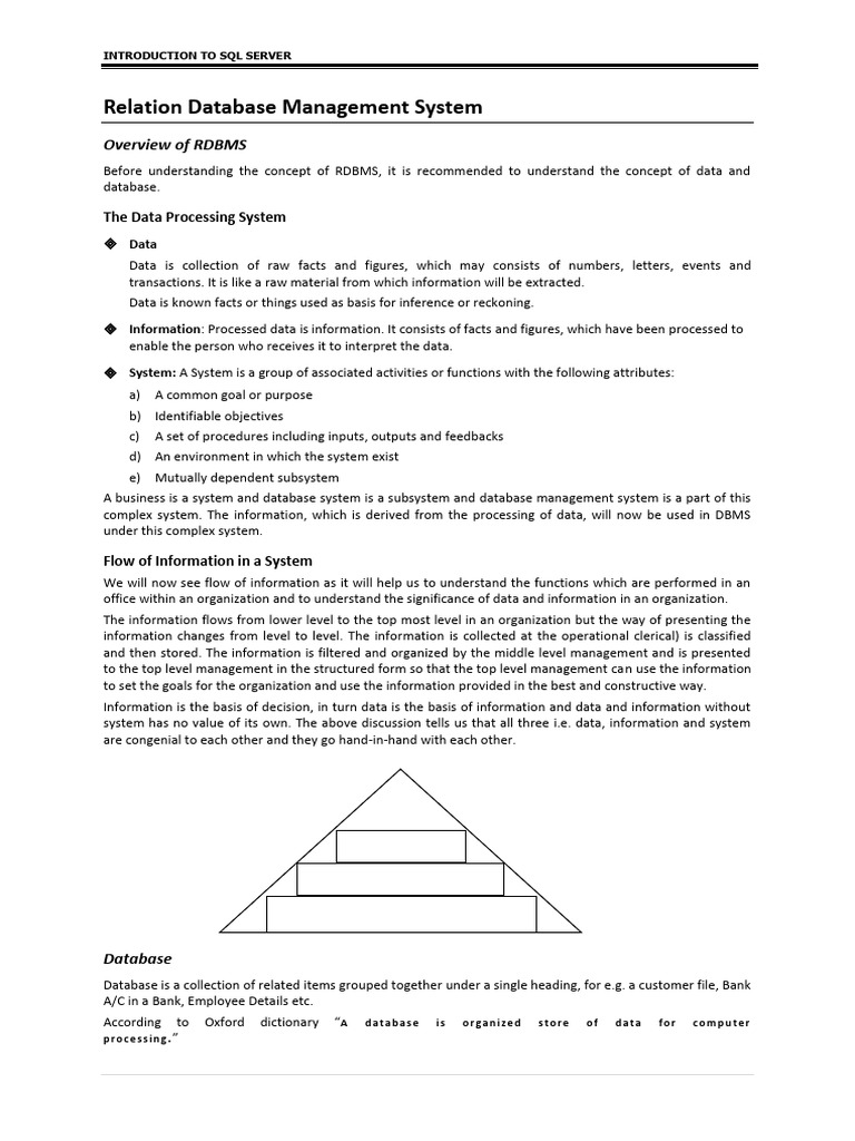 Unit-I RDBMS Concepts | PDF | Databases | Relational Database