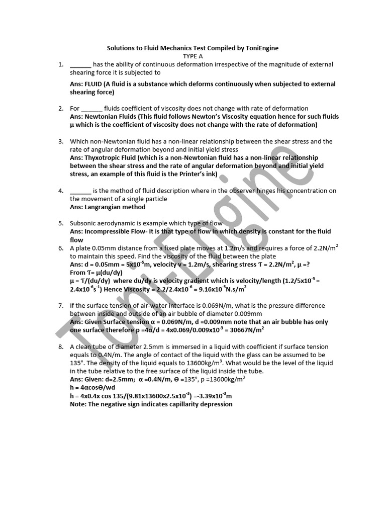 Solutions To Fluid Mechanics Test Compiled by ToniEngine | PDF | Fluid ...