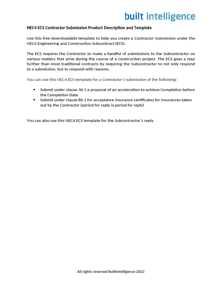 NEC4 ECS Contractor Submission workflow | PDF NEC4 ECS Contractor Submission workflow | PDF