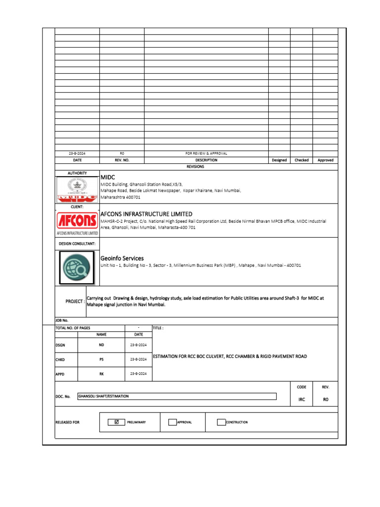 Ghansoli Shaft - Estimation - R0 | PDF