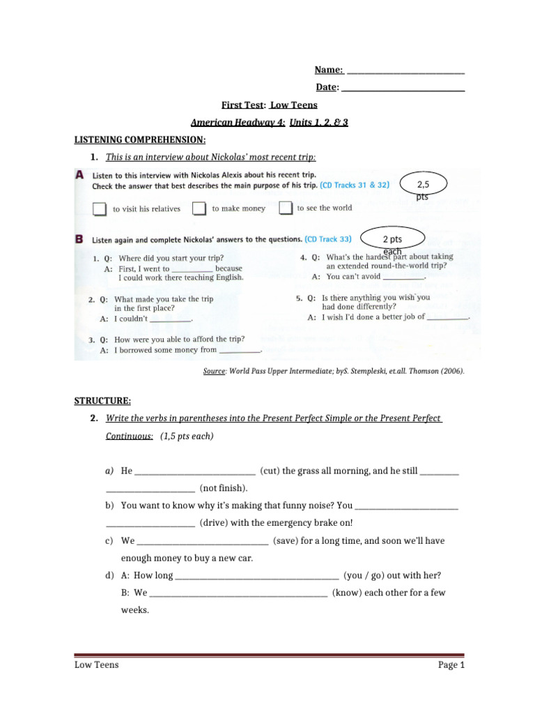 First Test - Low Teens | PDF | Language Arts & Discipline