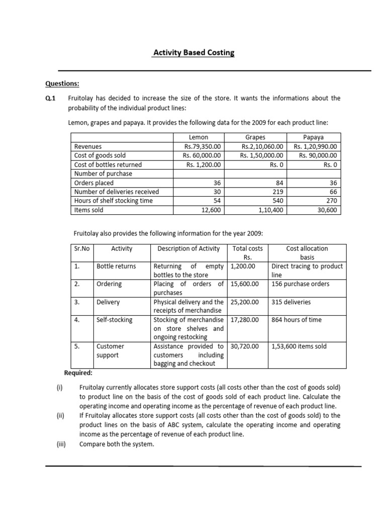 Activity Based Costing Practice Questions and Answers | PDF