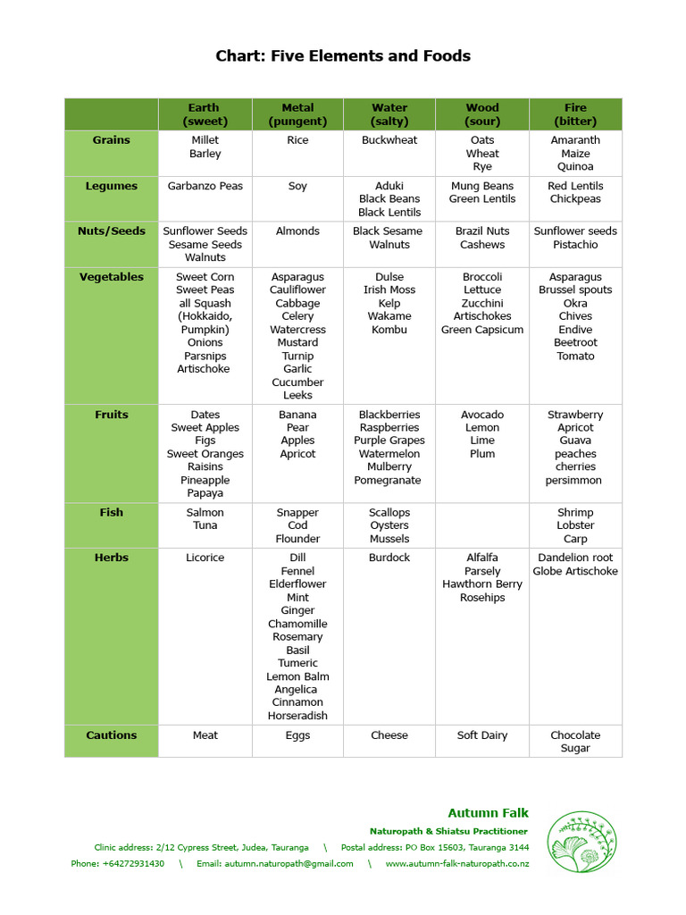5 Elements Food Chart | PDF