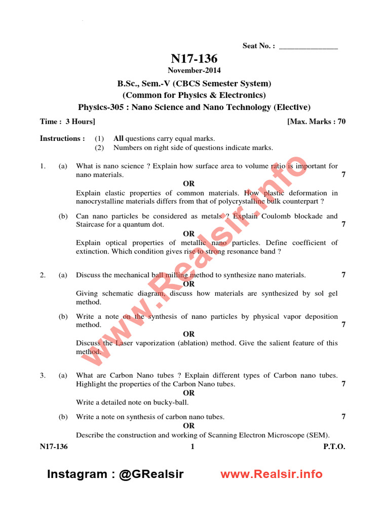 Physics-305 Nano Science and Nano Technology-2014 | PDF